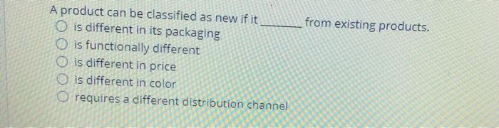 Solved from existing products. A product can be classified | Chegg.com