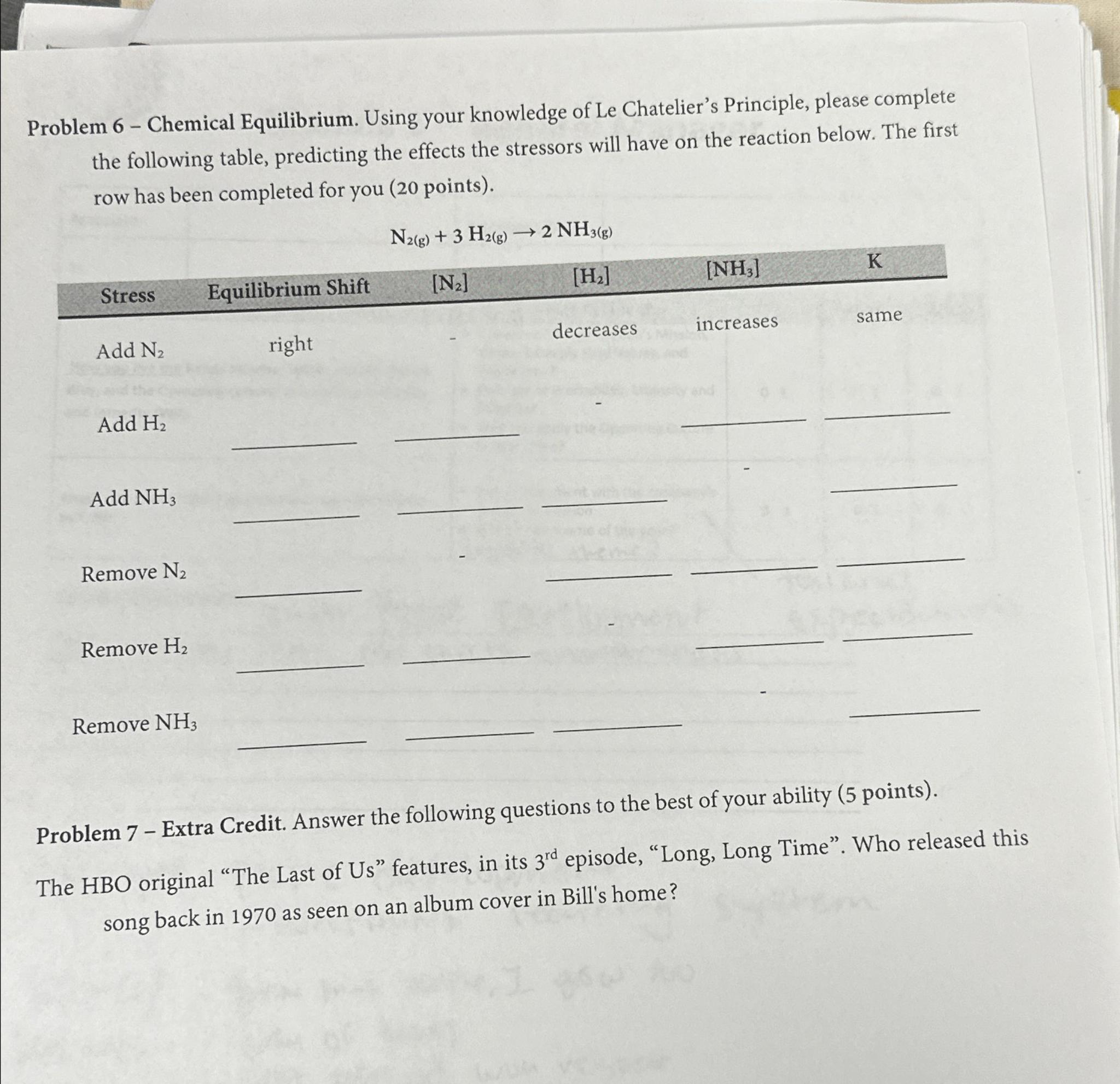 Solved Problem 6 - ﻿Chemical Equilibrium. Using your | Chegg.com