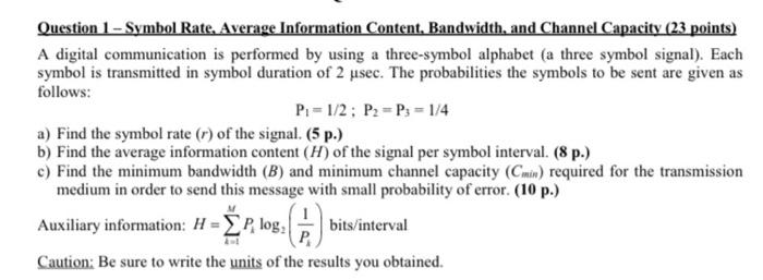 Solved Question 1 - Symbol Rate. Average Information | Chegg.com