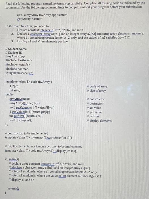 Solved Read The Following Program Named Myarraycpp 