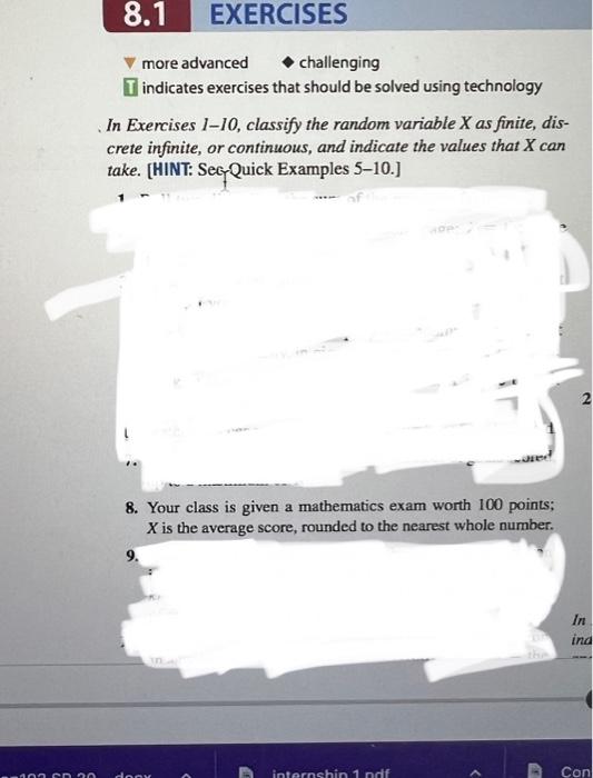 Solved In Exercises 1 10 Classify The Random Variable X As 