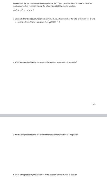 Solved Suppose that the error in the reaction temperature, | Chegg.com