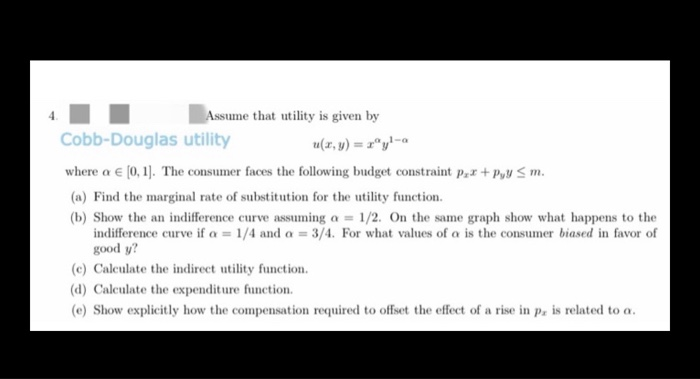 Solved Assume that utility is given by Cobb-Douglas utility | Chegg.com