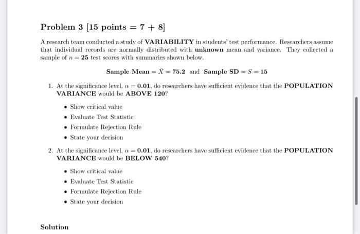 Solved A research team conducted a study of VARIABILITY in | Chegg.com