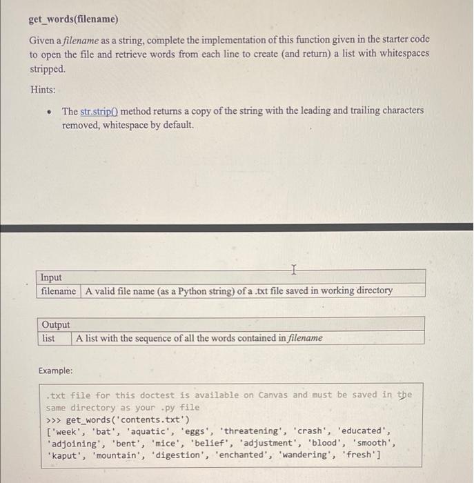 Solved def get_words(filename): Complete the current | Chegg.com