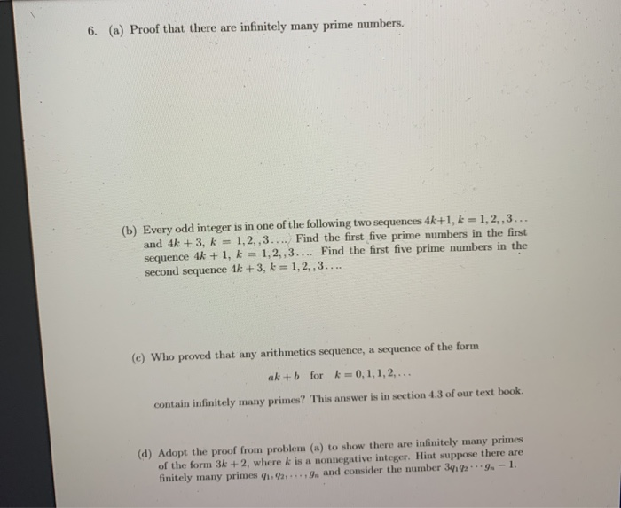 Solved 6. (a) Proof that there are infinitely many prime | Chegg.com