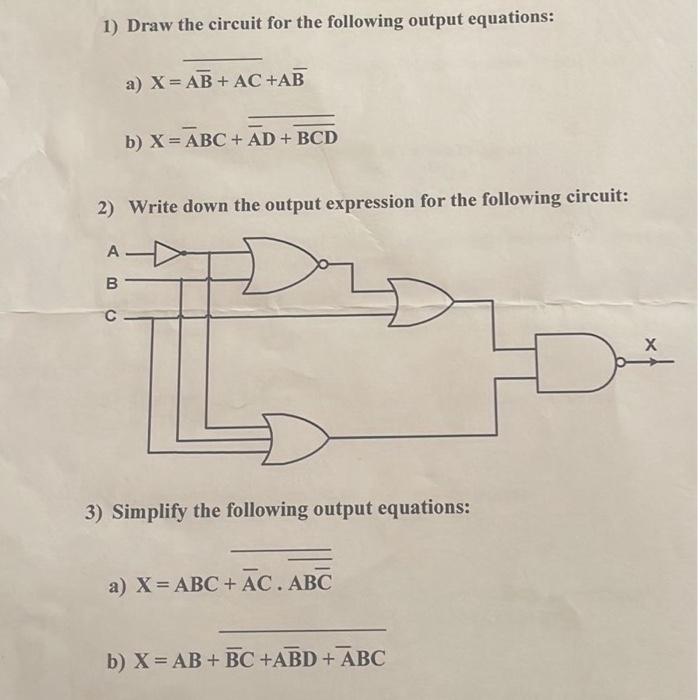 Solved 1) Draw the circuit for the following output | Chegg.com
