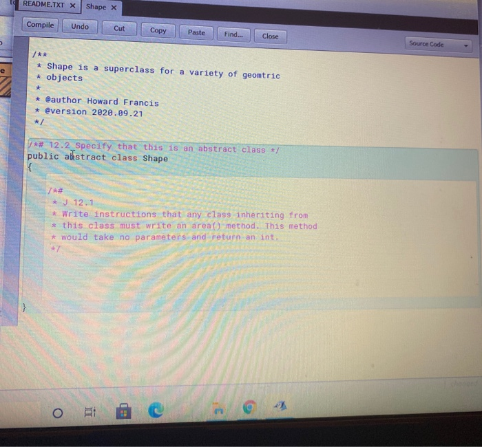 Solved README.TXT X Shape X Compile Undo Cut Copy Paste | Chegg.com