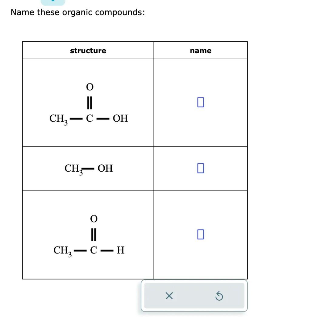 Solved For each organic compound in the table below, name | Chegg.com
