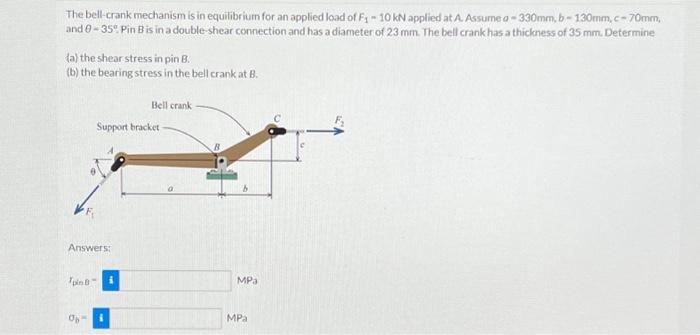 Solved The bell-crank mechanism is in equilibrium for an | Chegg.com
