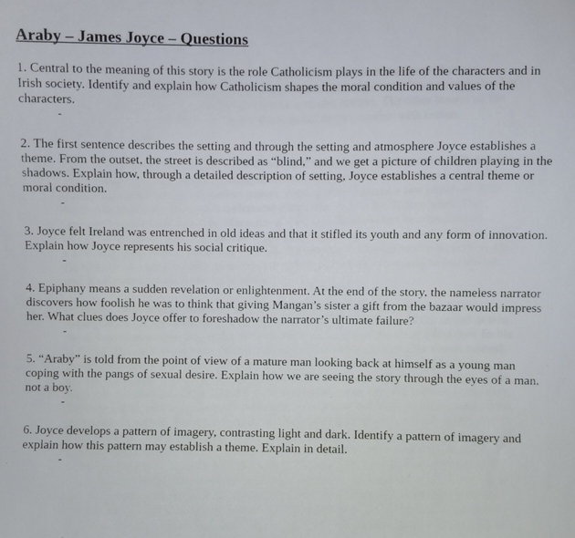 Solved Araby - ﻿James Joyce - ﻿QuestionsCentral to the | Chegg.com