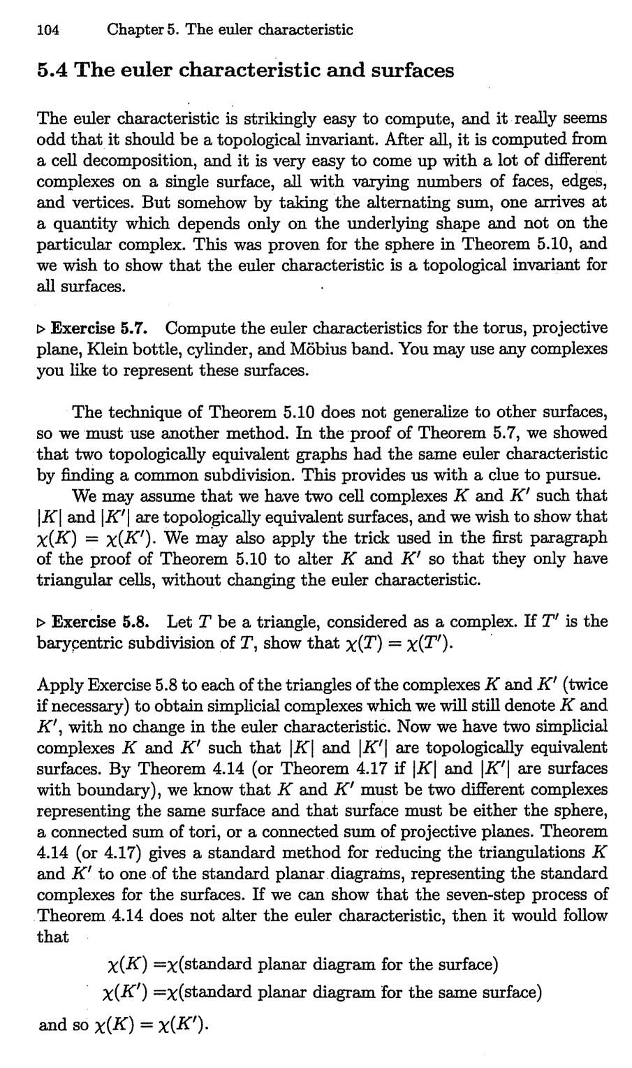Solved 104 Chapter 5. The euler characteristic 5.4 The euler | Chegg.com