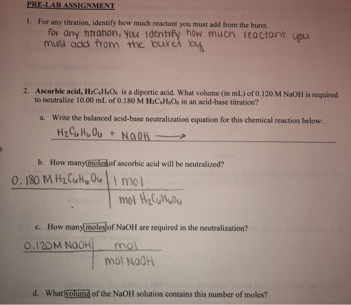 Solved PRE-LAB ASSIGNMENT 1. For any titration, identify how | Chegg.com