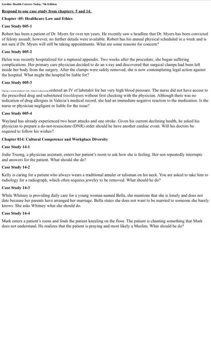 Solved Respend to anc case study from chapters: 5 and 14. | Chegg.com