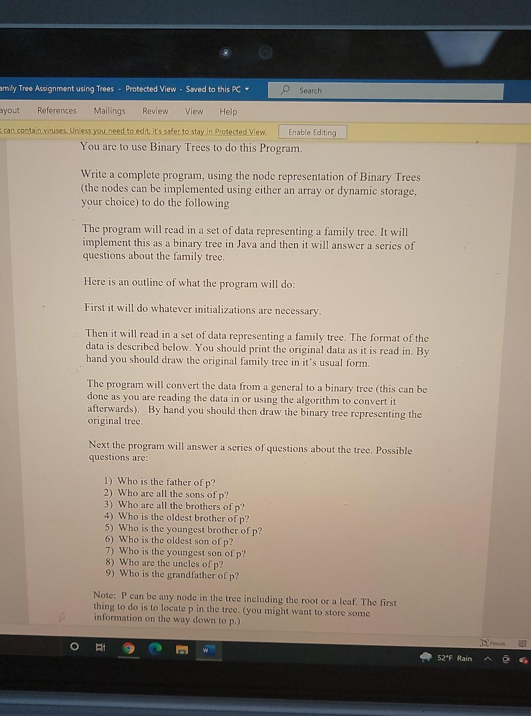 Solved amily Tree Assignment using Trees - Protected View - | Chegg.com