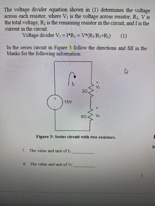 Solved The voltage divider equation shown in (1) determines | Chegg.com