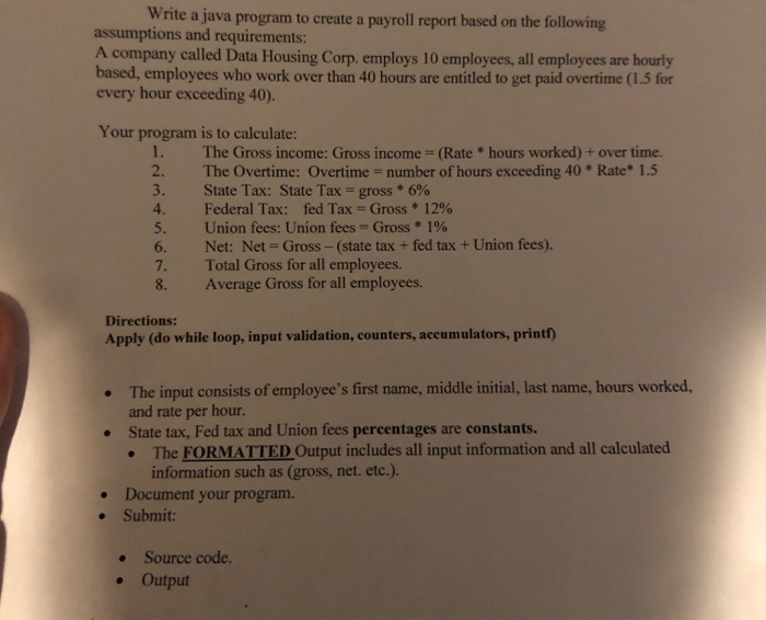 Solved Write a java program to create a payroll report based | Chegg.com