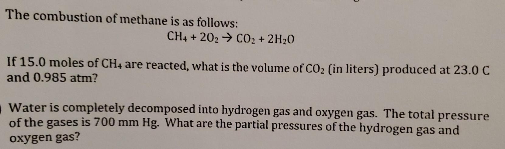 Solved The combustion of methane is as follows: CH4 + 202 → | Chegg.com