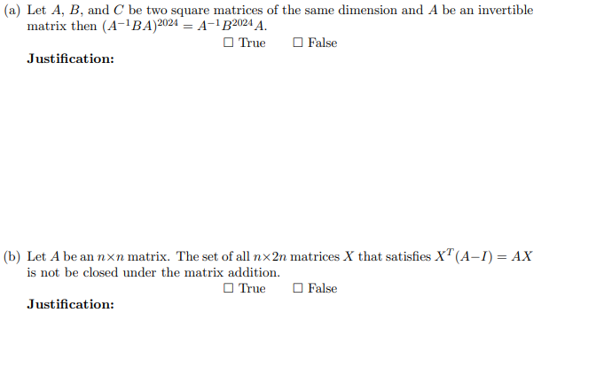 Solved (a) ﻿Let A,B, ﻿and C ﻿be two square matrices of the | Chegg.com