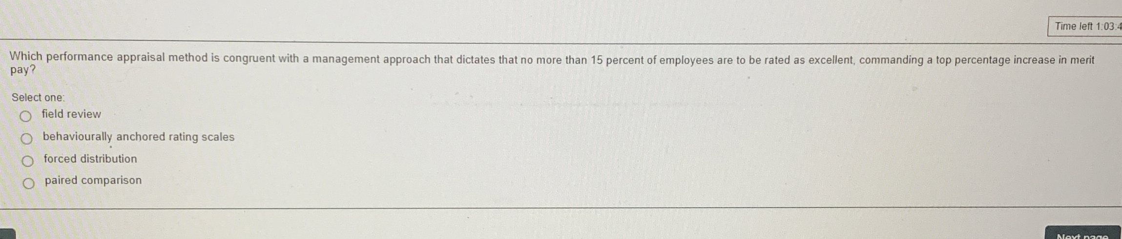 Solved Time left 1:03:4Which performance appraisal method is | Chegg.com