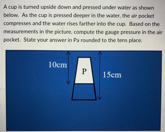 Solved A cup is turned upside down and pressed under water | Chegg.com