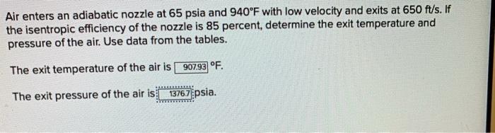 Solved Air enters an adiabatic nozzle at 65 psia and 940°F | Chegg.com
