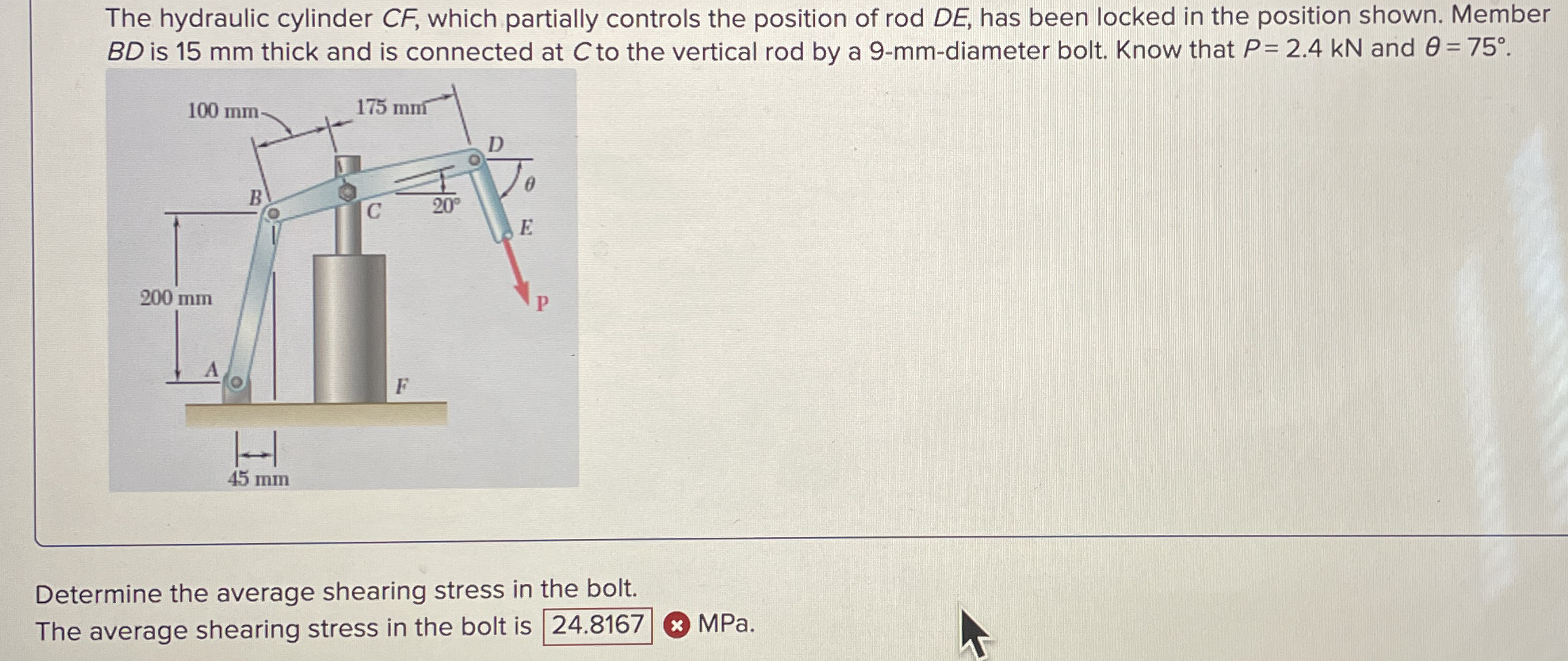 The hydraulic cylinder CF, ﻿which partially controls | Chegg.com