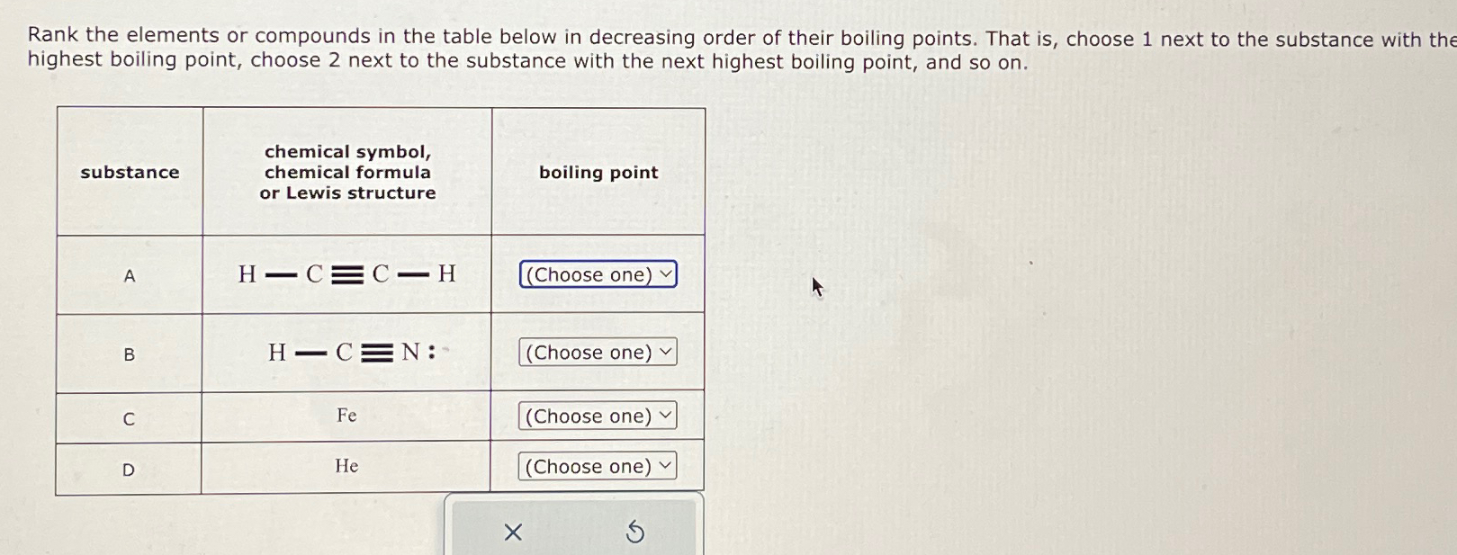 Solved Rank the elements or compounds in the table below in | Chegg.com