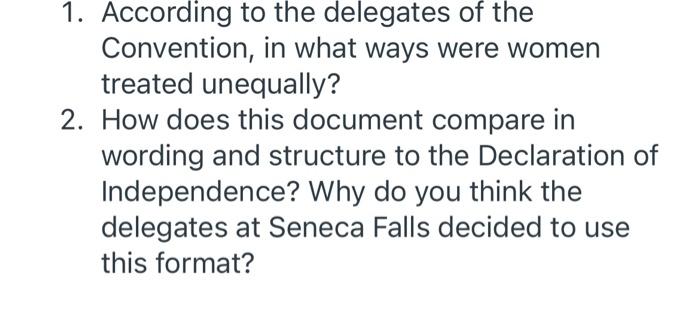 Seneca Falls Convention. Declaration of Sentiments | Chegg.com