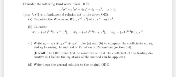 Solved Consider the following third order linear ODE: | Chegg.com