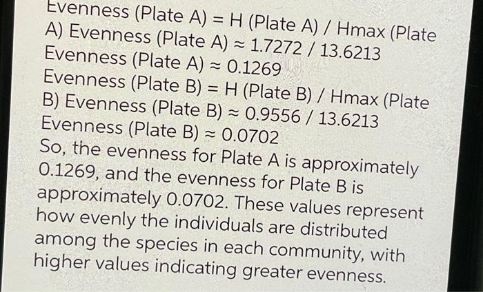 Shannon Index (Plate A) Shannon index | Chegg.com