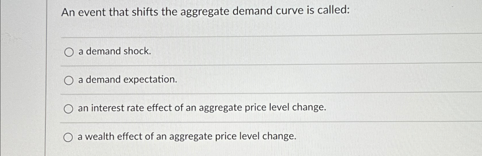 Solved An event that shifts the aggregate demand curve is | Chegg.com