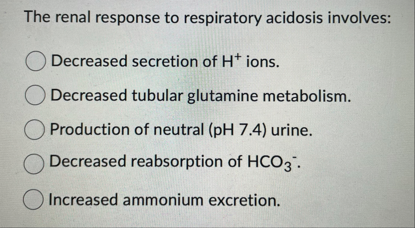 Solved The renal response to respiratory acidosis | Chegg.com