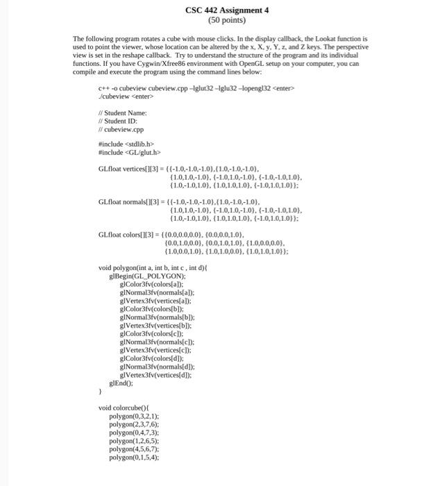 Solved CSC 442 Assignment 4 (50 points) The following | Chegg.com