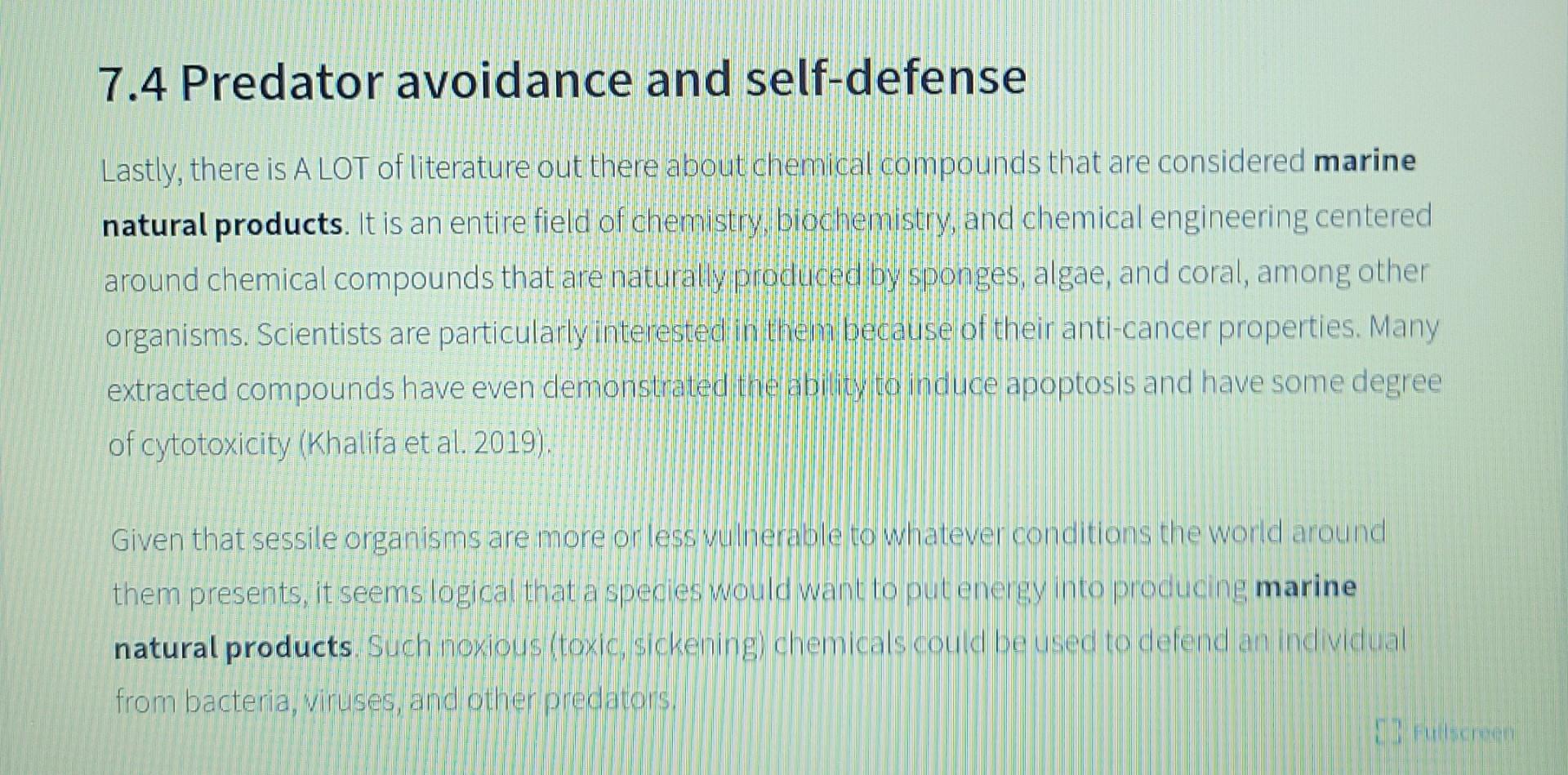 Solved 7.4 Predator avoidance and self-defense Lastly, there | Chegg.com