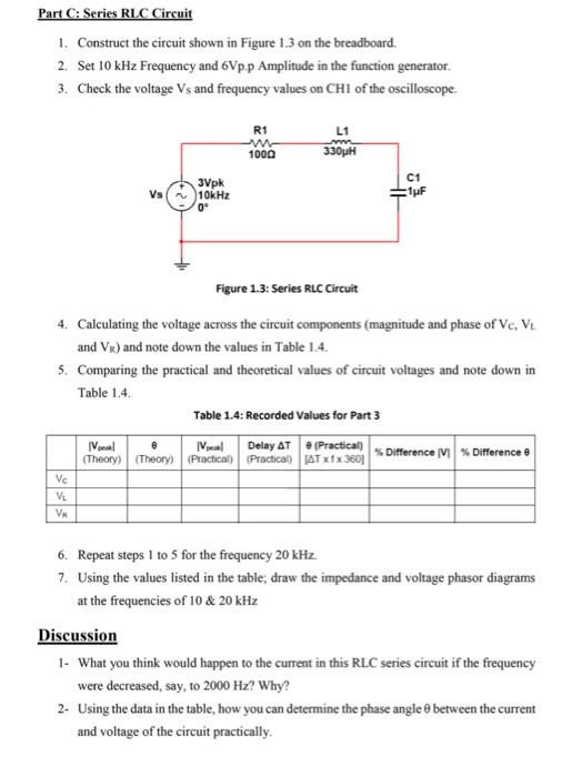 Solved Part C: Series RLC Circuit 1. Construct the circuit | Chegg.com