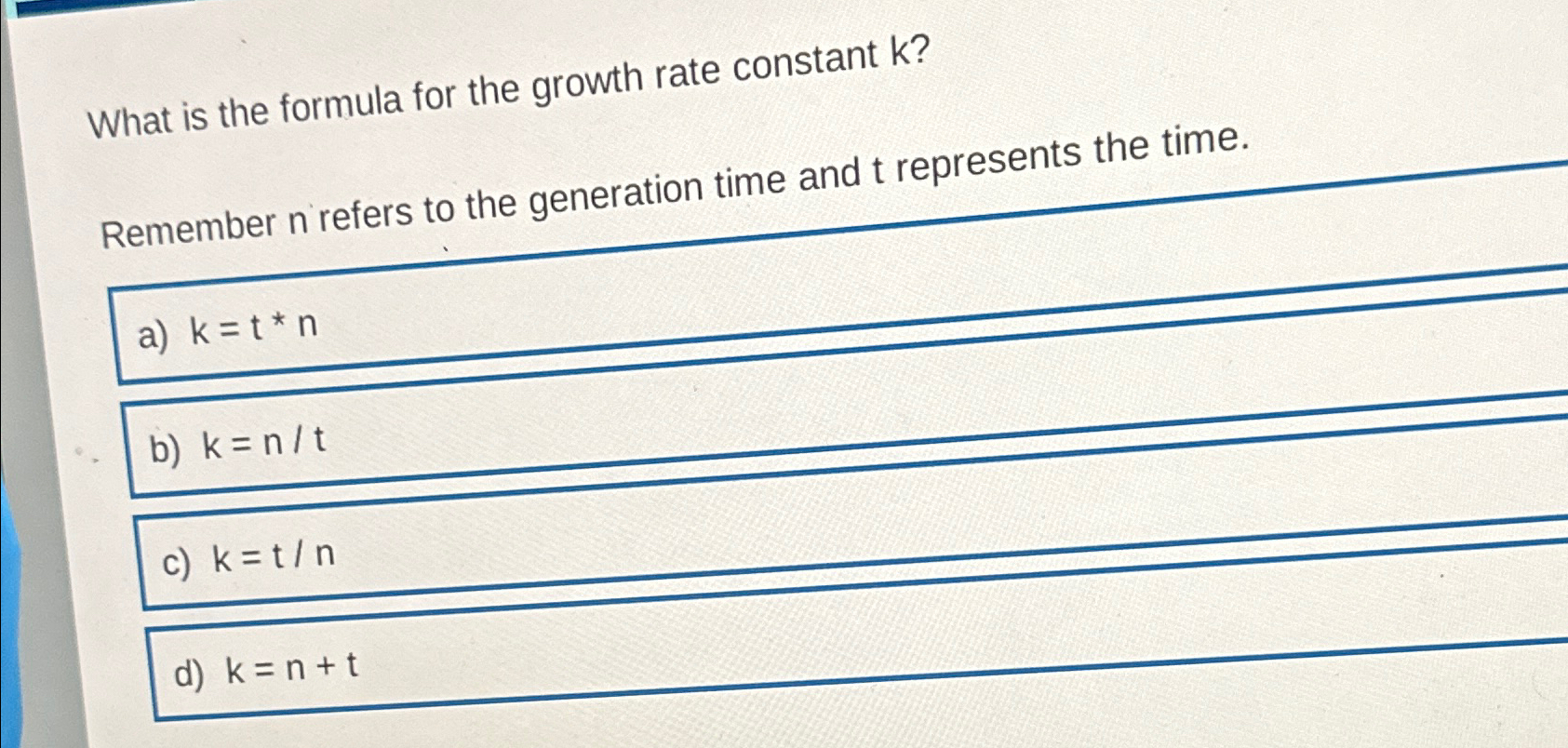 Solved What is the formula for the growth rate constant | Chegg.com