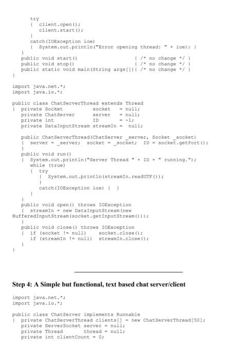 Solved chat system java project. please fill in the missing | Chegg.com
