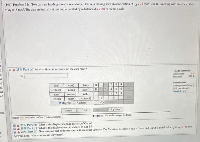 Solved 4\%) Problem 16: Two cars are heading towards one | Chegg.com