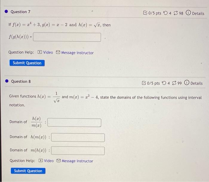Solved If f(x)=x4+3,g(x)=x−2 and h(x)=x, then f(g(h(x)))= | Chegg.com
