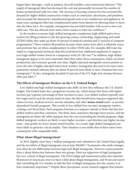 Solved Read the case study: "The Economics of Immigration: A | Chegg.com
