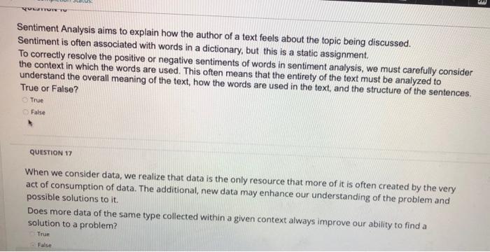 Solved Sentiment Analysis aims to explain how the author of | Chegg.com