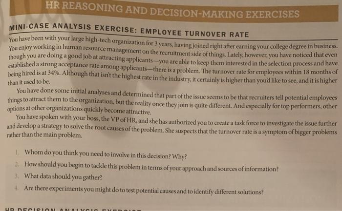Solved HR REASONING AND DECISION-MAKING EXERCISES MINI-CASE | Chegg.com