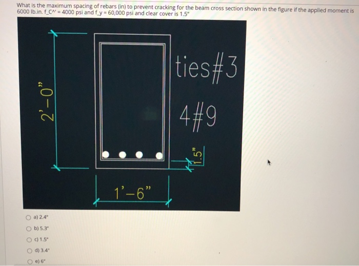 What is the maximum spacing of rebars (in) to prevent | Chegg.com