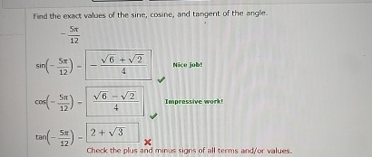 Solved Find the exact values of the sine, ﻿cosine, and | Chegg.com