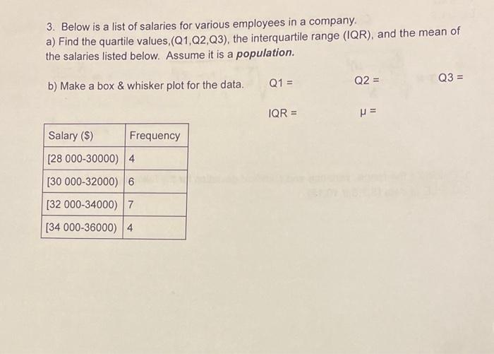 Solved 3. Below is a list of salaries for various employees | Chegg.com