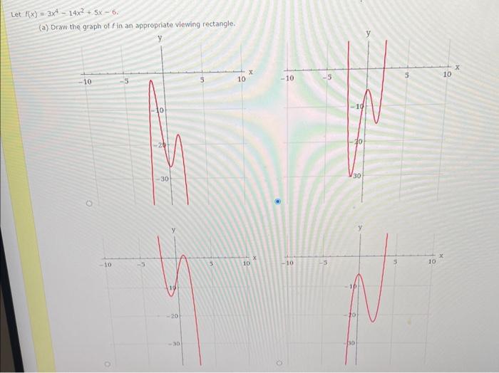 Solved f(x)=3x4−14x2+5x−6 (a) Draw the graph of f in an | Chegg.com