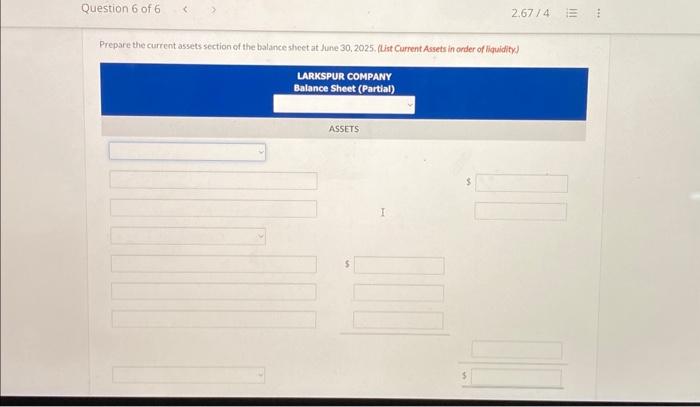 Solved Prepare the current assets section of the balance | Chegg.com