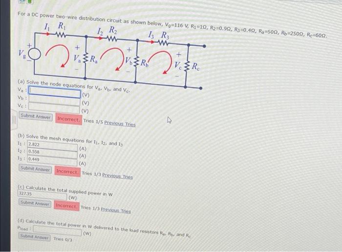 Solved For a DC power two wire distribution circuit as shown | Chegg.com