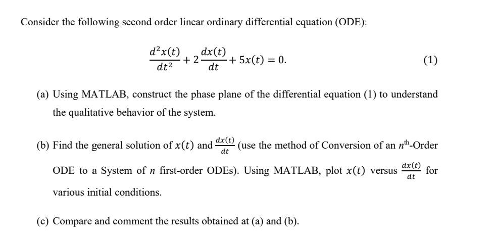 Solved Consider The Following Second Order Linear Ordinary